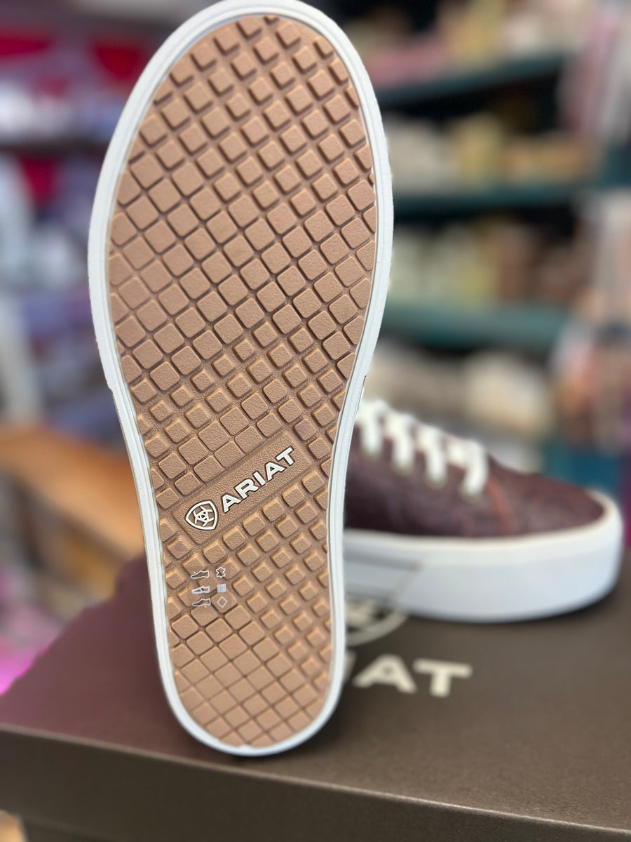 ARIAT WOMEN'S SKYLAR PLATFORM LACE SHOES - BROWN FLORAL EMBOSS – The ...